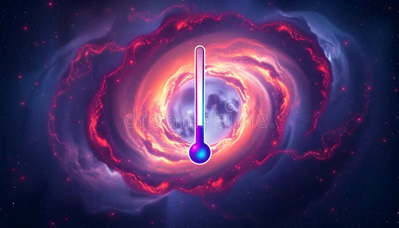 Digital Art of a Pixelated Thermometer in a Cosmic Nebula Background ...
