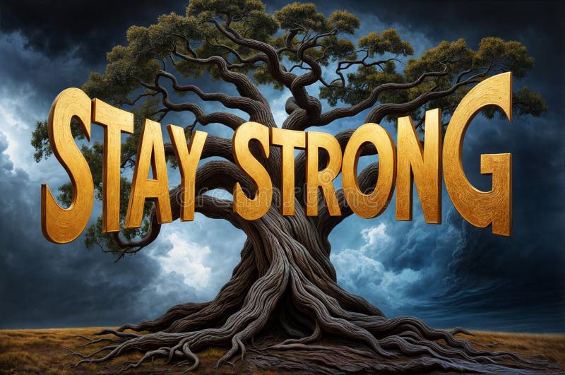 A Artwork a Tree with the Text Word Phrase STAY STRONG Written on it ...