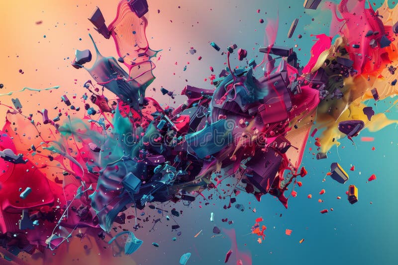 A Digital Artwork Featuring a Vibrant Explosion of Jumbled Topaz Colors ...