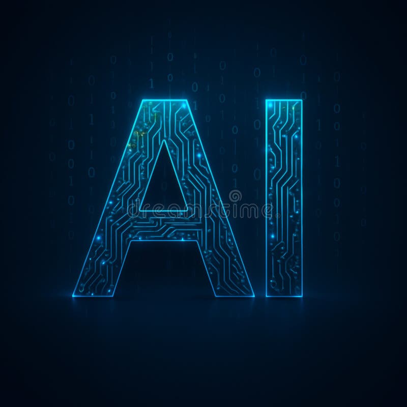 AI Word Typography Made from Glowing Circuit Lines and Microchip ...