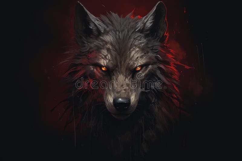 Intense Wolf Illustration on Dark Background Stock Illustration ...