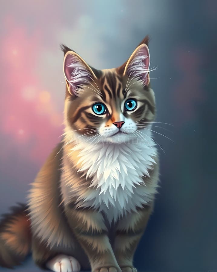 A Retro 80s Digital Painting of an Ethereal Cat Stock Illustration ...
