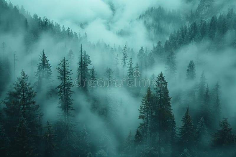 Digital Artwork of Fog Rising Over Trees in the Forest, High Quality ...