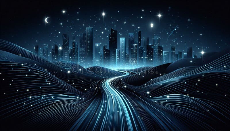 Futuristic Highway: Sci-Fi Pathway with Glowing Edges Under a Starry ...