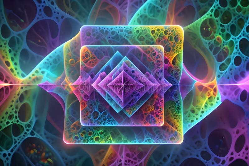 Digital Artwork with Geometric Shapes on Multiple Layers in Bold Colors ...