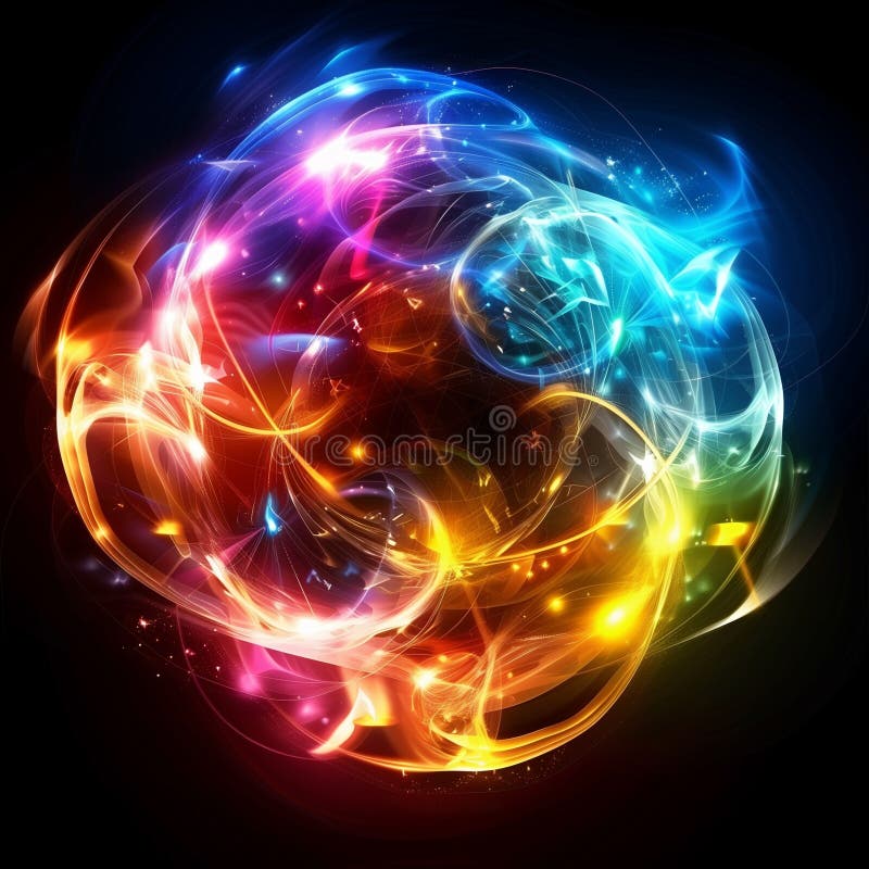 Digital Artwork of a Glowing Colorful Energy Sphere with Vibrant Light ...