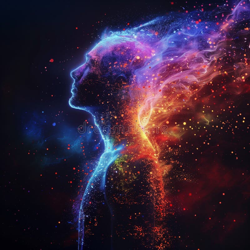 Digital Artwork of a Glowing Human Silhouette Composed of Vibrant Light ...