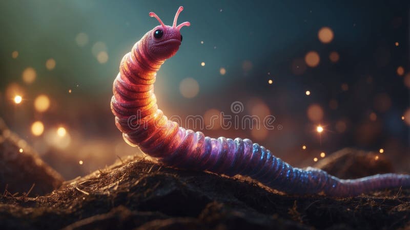 Digital Artwork of Glowing Worm Reaching Towards Bright Light. Stock ...