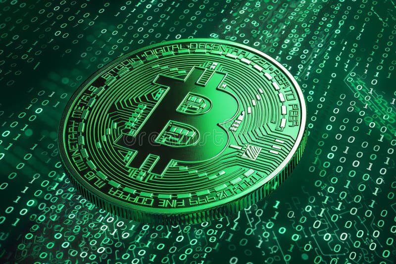 Green Code Matrix Background, on a Computer Screen, Binary Code Falling Down the Centre of a ...