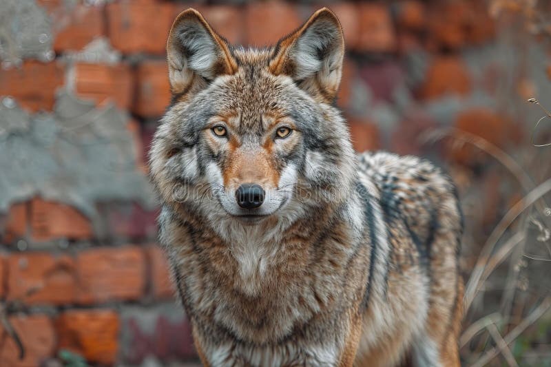 Digital Artwork of Grey Wolf is Standing Right in Front of Red Brick ...