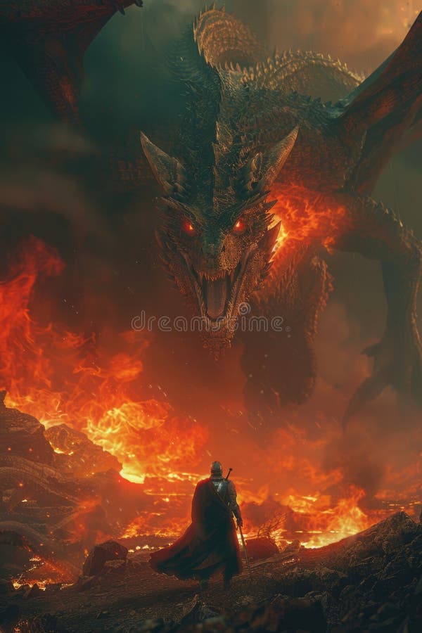 A Digital Artwork of a Heroic Figure Standing before a Large, Menacing ...