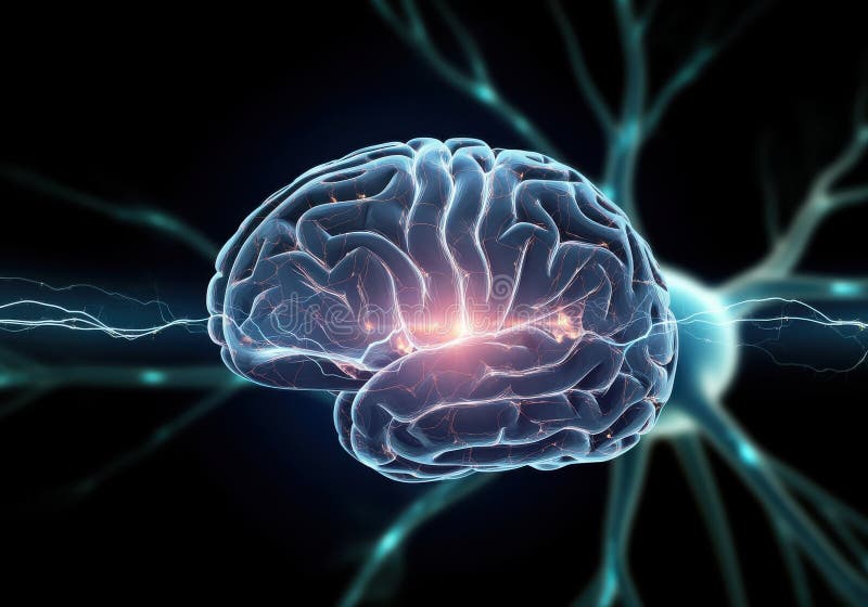 Digital Artwork of a Human Brain with a Transparent, Glowing Appearance ...