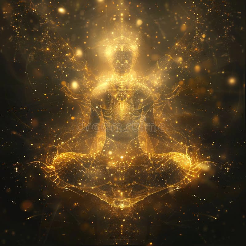 A Meditative Figure Radiates a Warm, Golden Glow, Surrounded by a ...