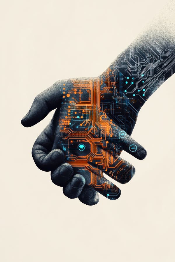 Digital Artwork of a Human Handshake Intertwined with Circuit Patterns ...