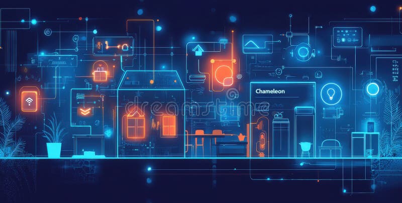 Smart Home Technology Concept with Digital Interface and Plants Stock ...