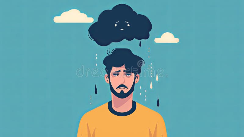 Illustration of a Man Under a Sad Cloud Symbolizing Mood and Emotions ...