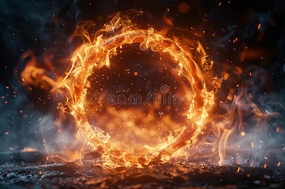 Digital Artwork of Illustration of an Exploding Fire Ring on Black ...