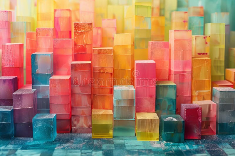 Digital Artwork of Image of Many Colorful Blocks and a Rainbow Pattern ...