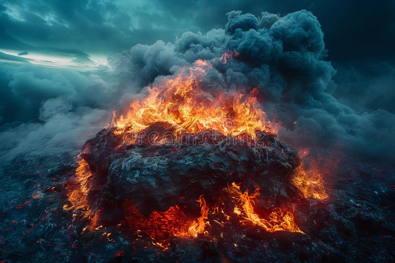 Digital Artwork of Image of an Open Fire on Top of a Burning Rock Stock ...