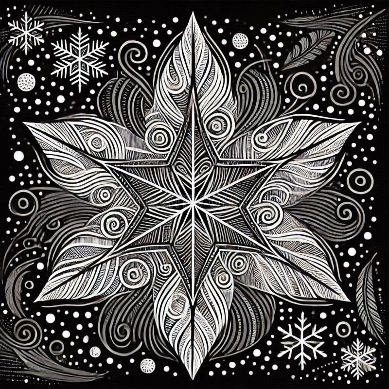 Digital Artwork Image of a Star-shaped Design with Complex White Lines ...