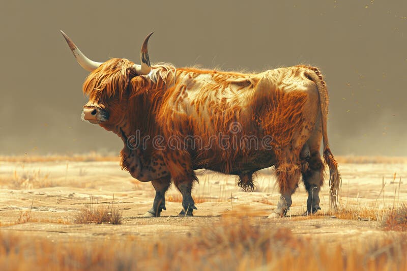 Digital Artwork of Irish Highland Cattle is Standing in an Empty Field ...