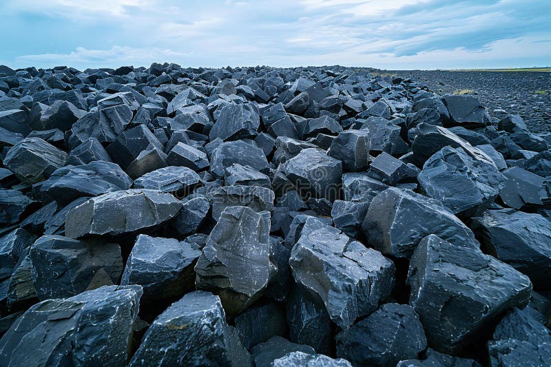 Digital Artwork of Large Area Covered in Rocks with Black Colored ...