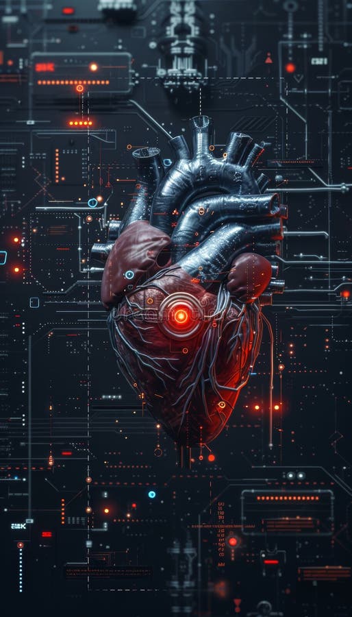 Digital Artwork Merging Vibrant Human Heart Essence with Cybernetic ...