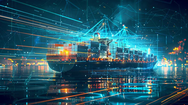 Futuristic Cargo Ship Docking at Night with Cybernetic Enhancements. AI ...