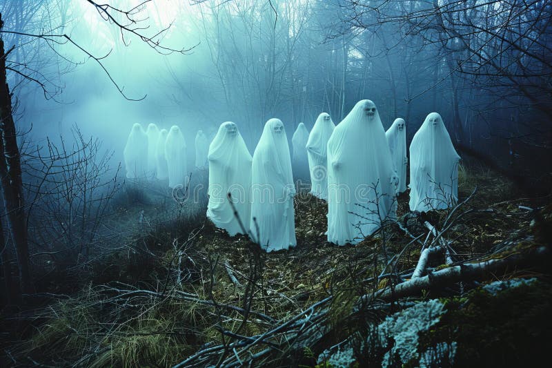 Digital Artwork of Night Photograph of Several White Figures Standing ...