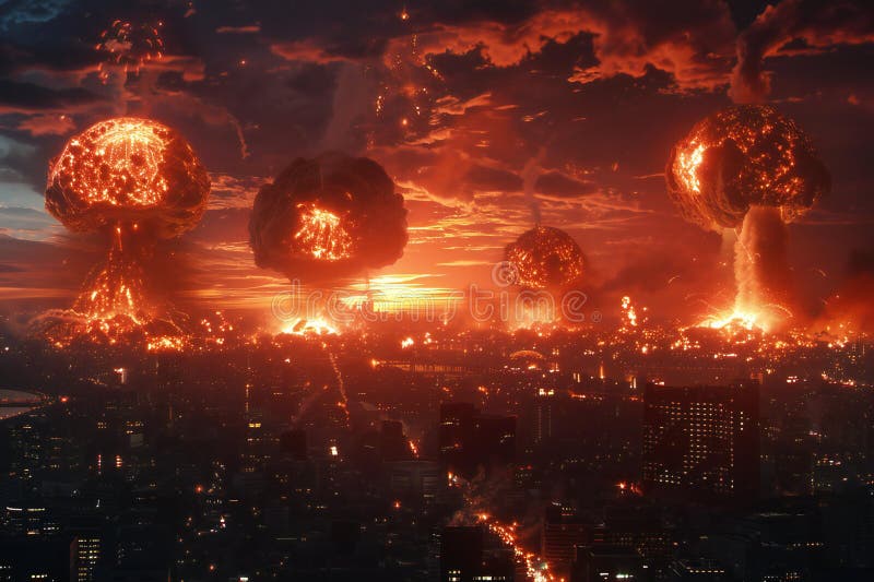 Digital Artwork of Nuclear Explosions Over the City, Hyper Realistic ...