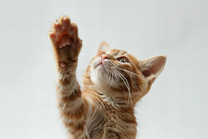 Digital Artwork of Orange Tabby Cat Reaching Up, Isolated on White ...