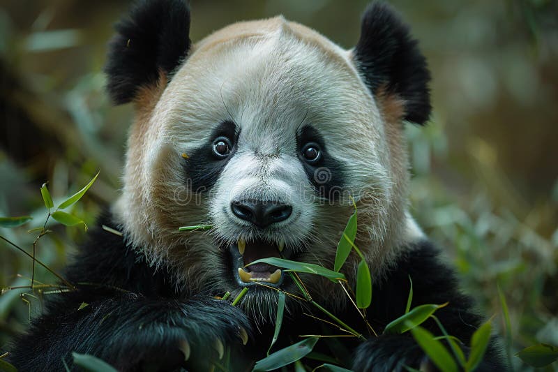 Digital Artwork of Panda Eating Bamboo, Showing Its Teeth and Claws ...