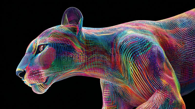 A Digital Artwork of a Panther Featuring a Vibrant, Multi-colored ...