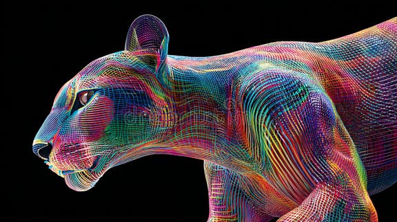A Digital Artwork of a Panther Featuring a Vibrant, Multi-colored ...
