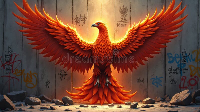 Symbolic Flight: the Phoenix in Street Art Stock Illustration ...