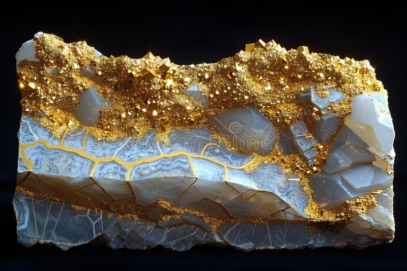 Digital Artwork of Piece of White Gold Rock with Yellow Veins, in a ...