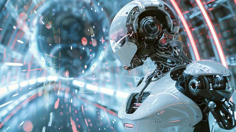 Digital Artwork Portraying a Humanoid AI Robot Navigating a Dynamic ...