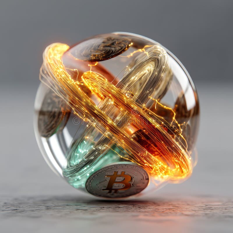 A Digital Artwork Portraying a Transparent Spherical Bitcoin Model with ...