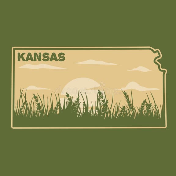 Kansas Prairie Sunset Silhouette with Grass Design Stock Vector ...