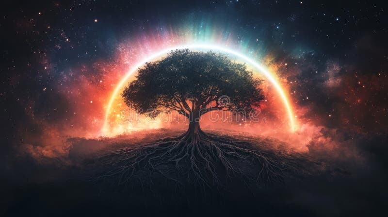 A Digital Artwork Portrays a Leafless Dead Tree, Floating in Front of a ...