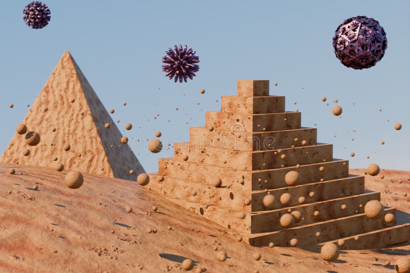 Digital Artwork of Pyramids with Floating Spheres, Representing a Blend ...