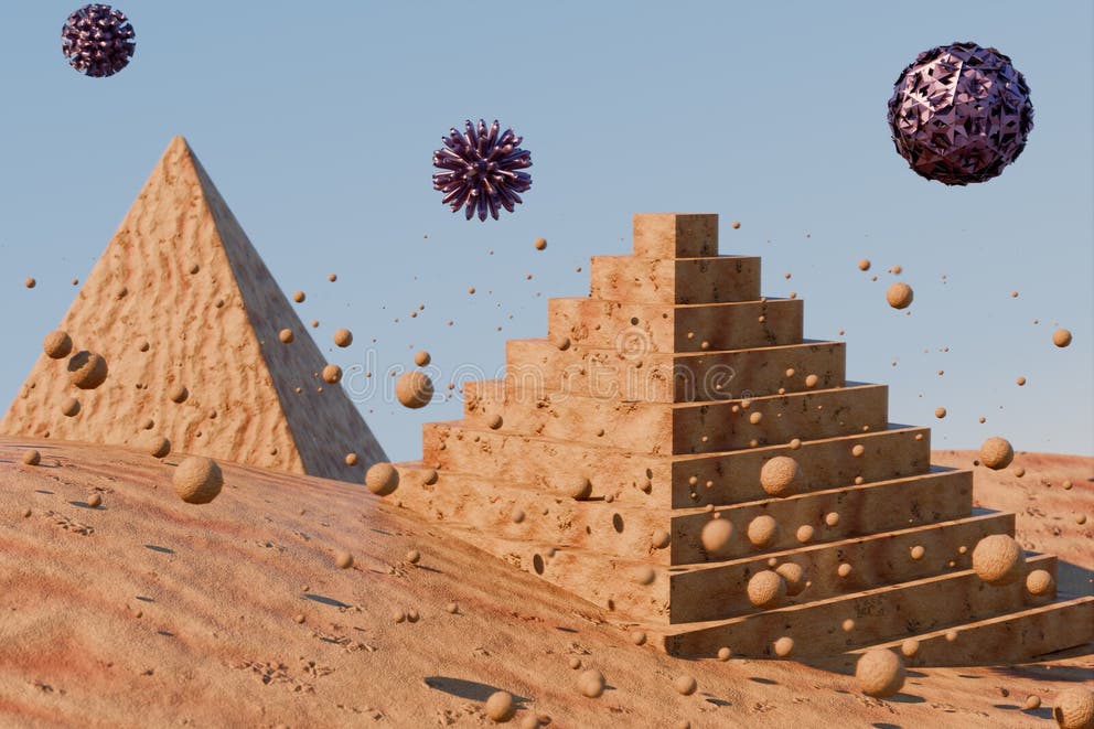 Digital Artwork of Pyramids with Floating Spheres, Representing a Blend ...