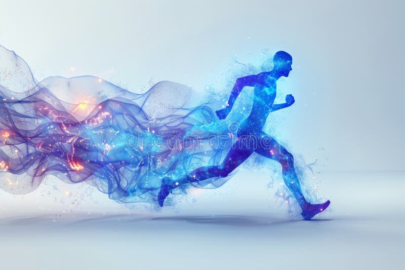Energetic Runner with Dynamic Blue Energy Trails Stock Image - Image of ...
