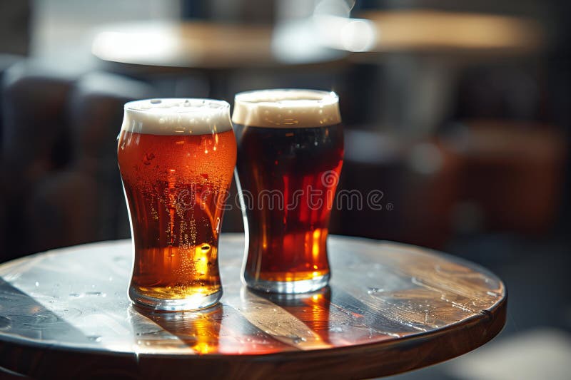 Digital Artwork of Set of Three Pint Glasses Sitting on a Table, High ...