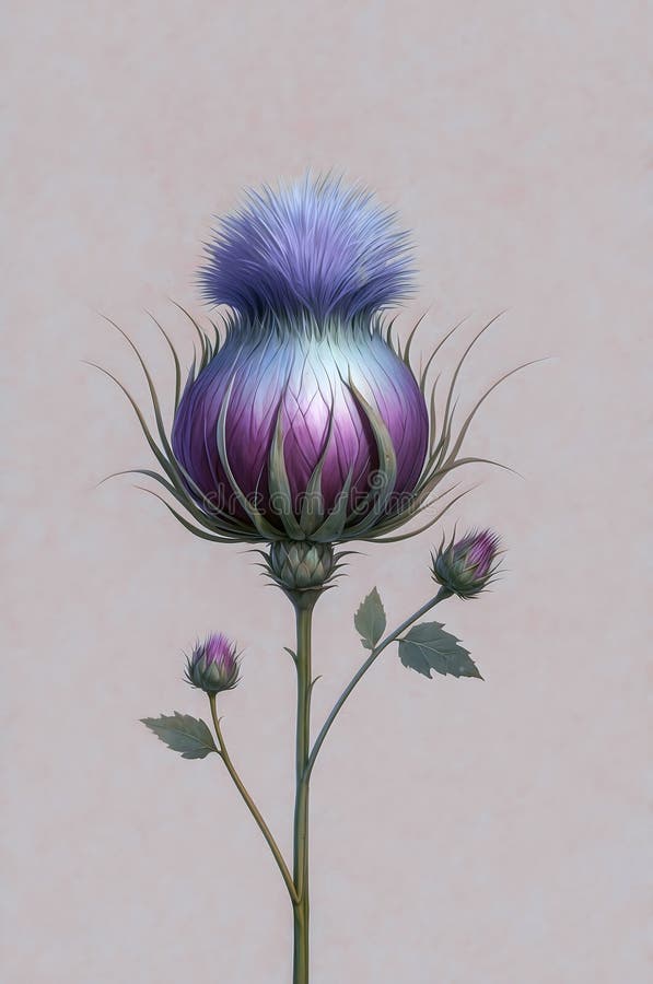 Vibrant Digital Illustration of a Stylized Thistle Plant with Glowing ...