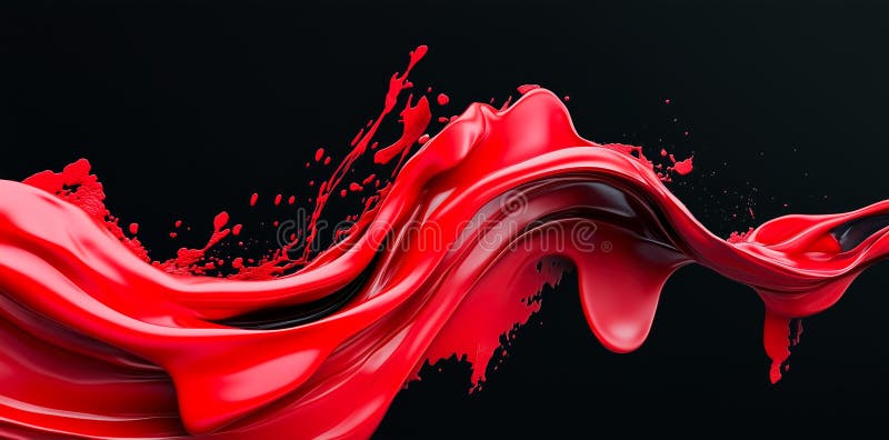 Dynamic Red Liquid Wave with Splash Effect on Black Background - 3D ...