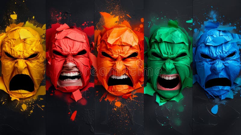 Five angry faces in a row stock photo. Image of angry - 323350476
