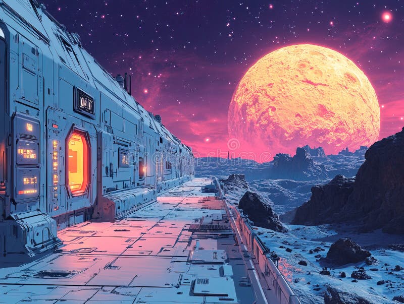 Digital Artwork Shows an Extraterrestrial Scene, Featuring a Metallic ...