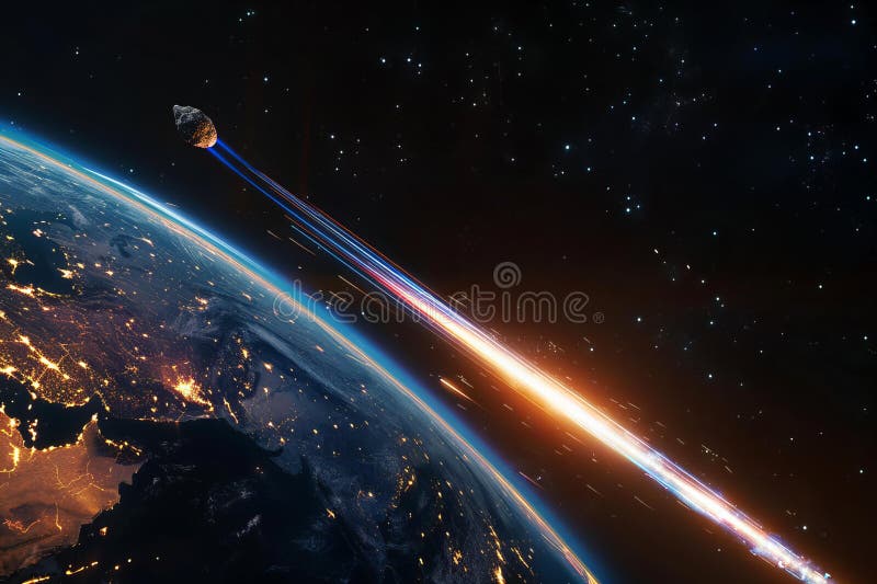 Digital Artwork of Small Comet Flying Towards Earth, Seen from Space ...