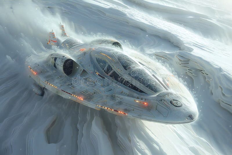 Digital Artwork of Spaceship is Shown in a Snowy Landscape, High ...